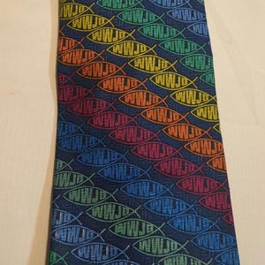 Jesus Christ Necktie Jesus Fish Symbol With WWJD in Multicolor Fish ...