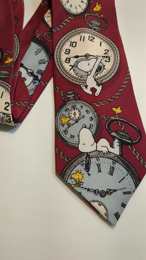 Snoopy Clock 'Right On Time' Peanuts Cartoon Men's Tie - Gem