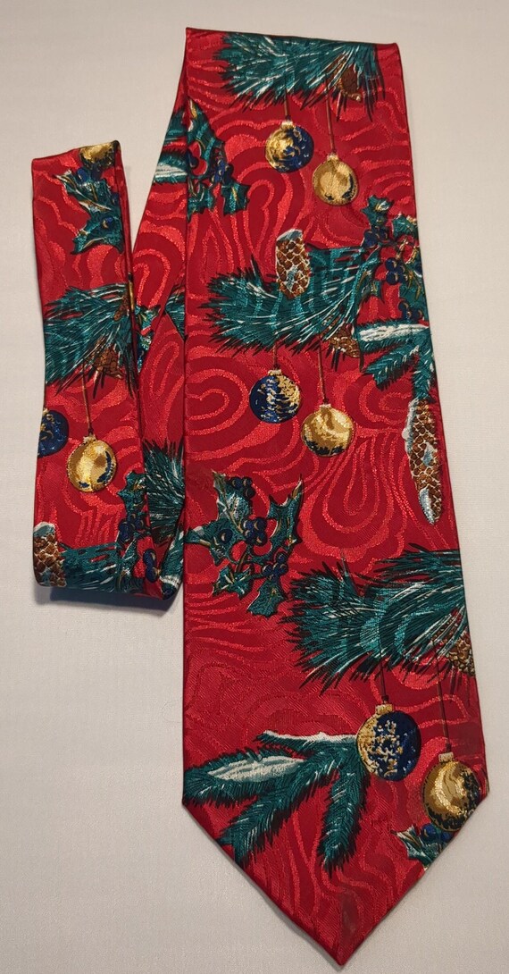 Red Christmas Necktie Featuring Christmas ornaments T… - Gem