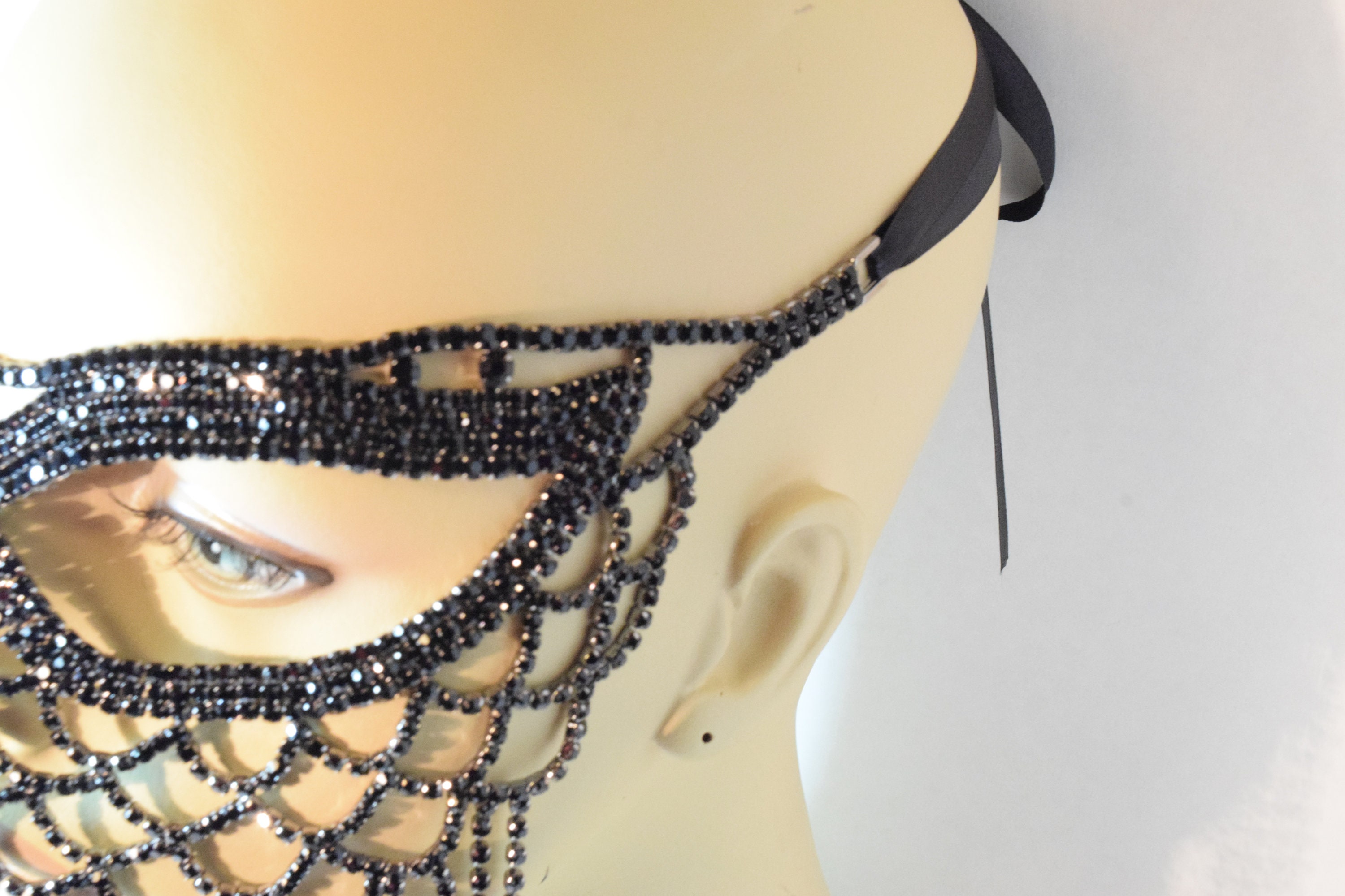 Black Rhinestone Masquerade Face Mask Bithday Prom Mask | Etsy