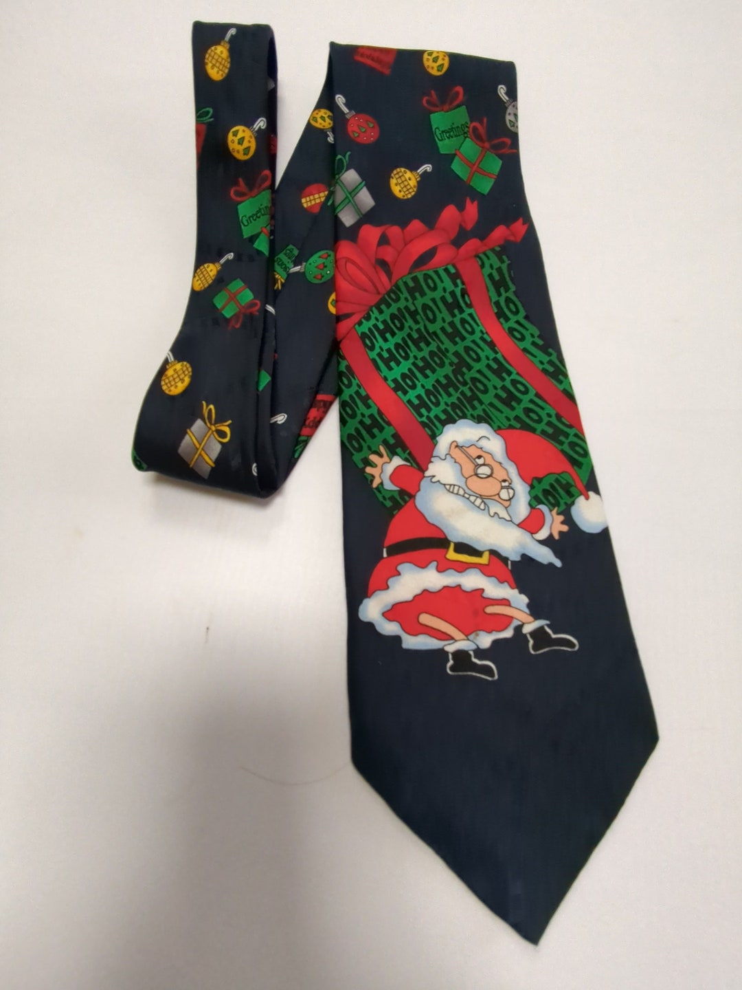 Santa Christmas Men's Tie Necktie Overwhelmed With Ornaments and Gifts ...