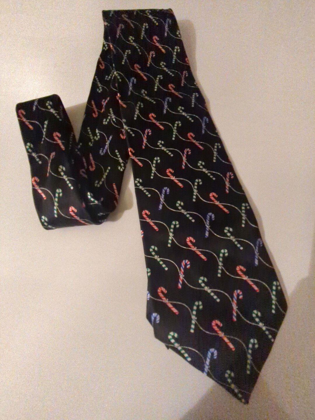 Christmas Candy Canes Colorful Twisty Candy 100% Silk Necktie Subtle ...