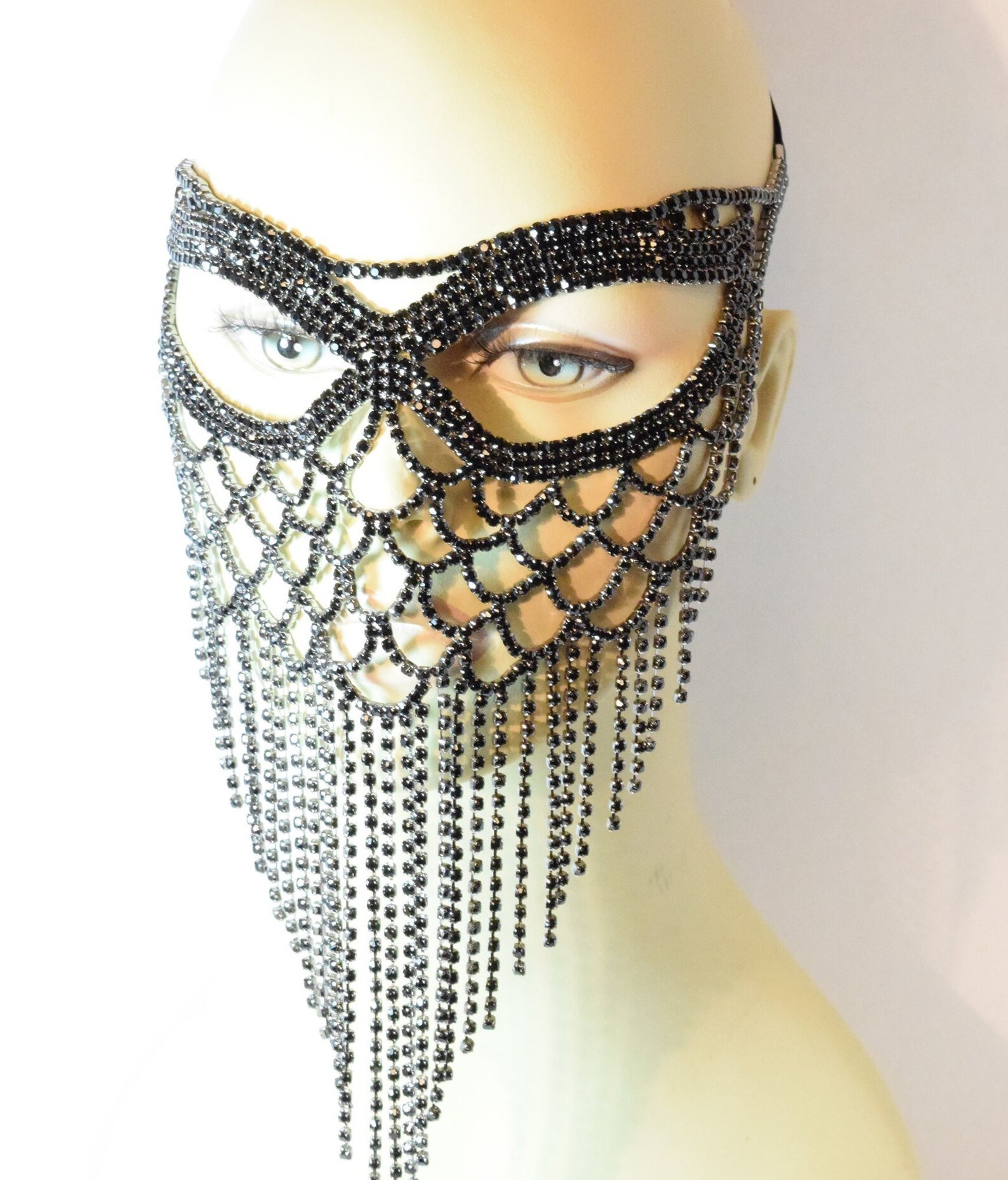 Black Rhinestone Masquerade Face Mask Bithday Prom Mask - Etsy
