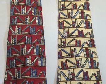 Book Lover's Necktie Features Antique Book Shelf Design Librarian Gift ...