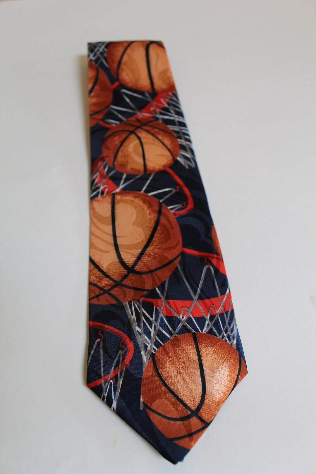 Basketball Novelty Necktie Dark Blue Tie With Orange Basketball and ...