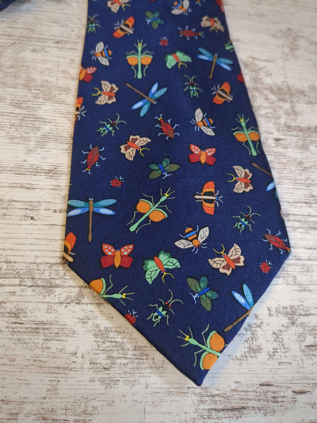 Insect Design Necktie Blue Tie With Colorful Bugs Grasshoppers Moths ...