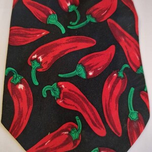 Hot Pepper Necktie Black Tie With Red Chili Peppers Pattern Hot Guy Tie ...