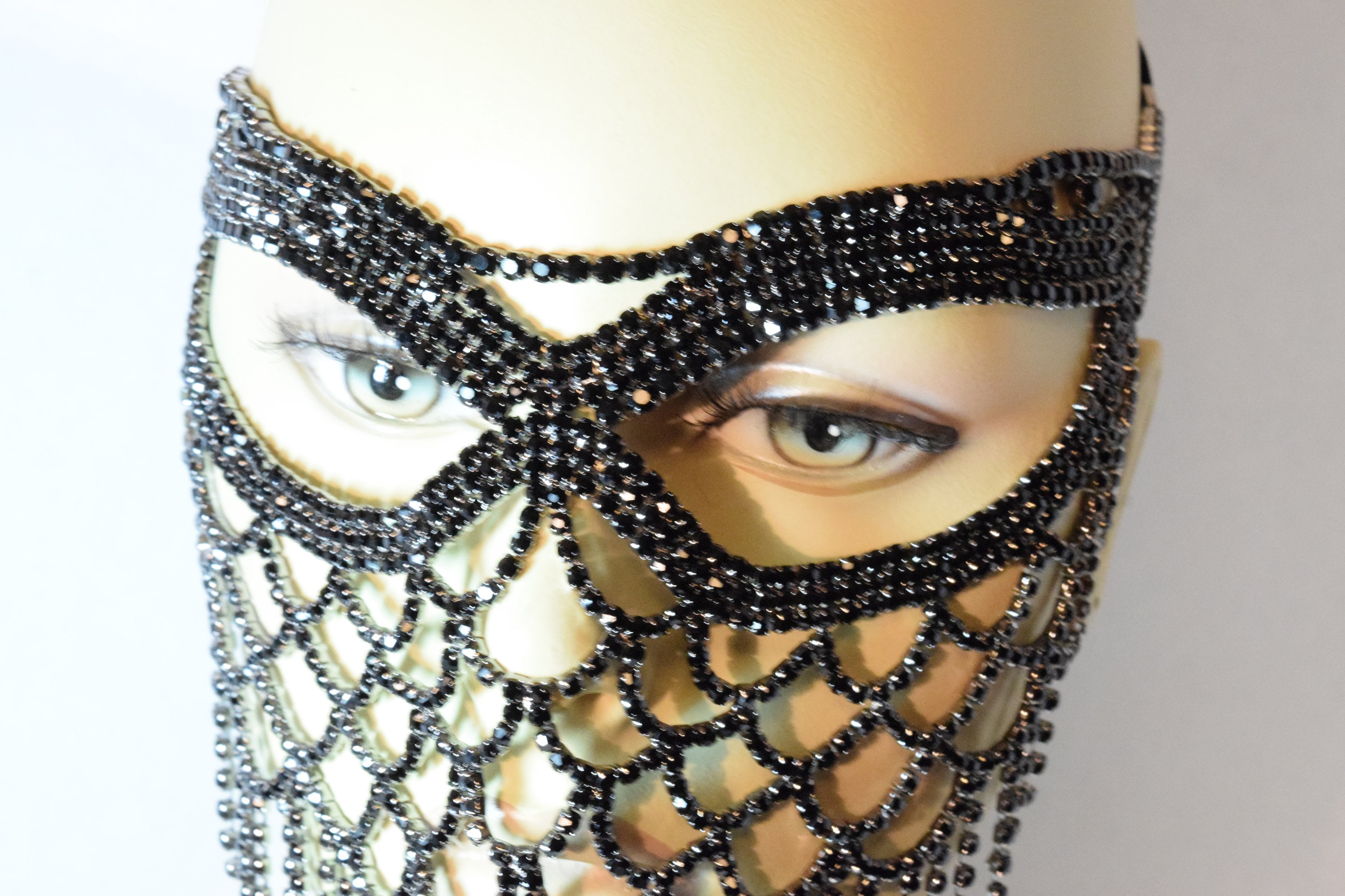 Black Rhinestone Masquerade Face Mask Bithday Prom Mask Sparkling Face ...