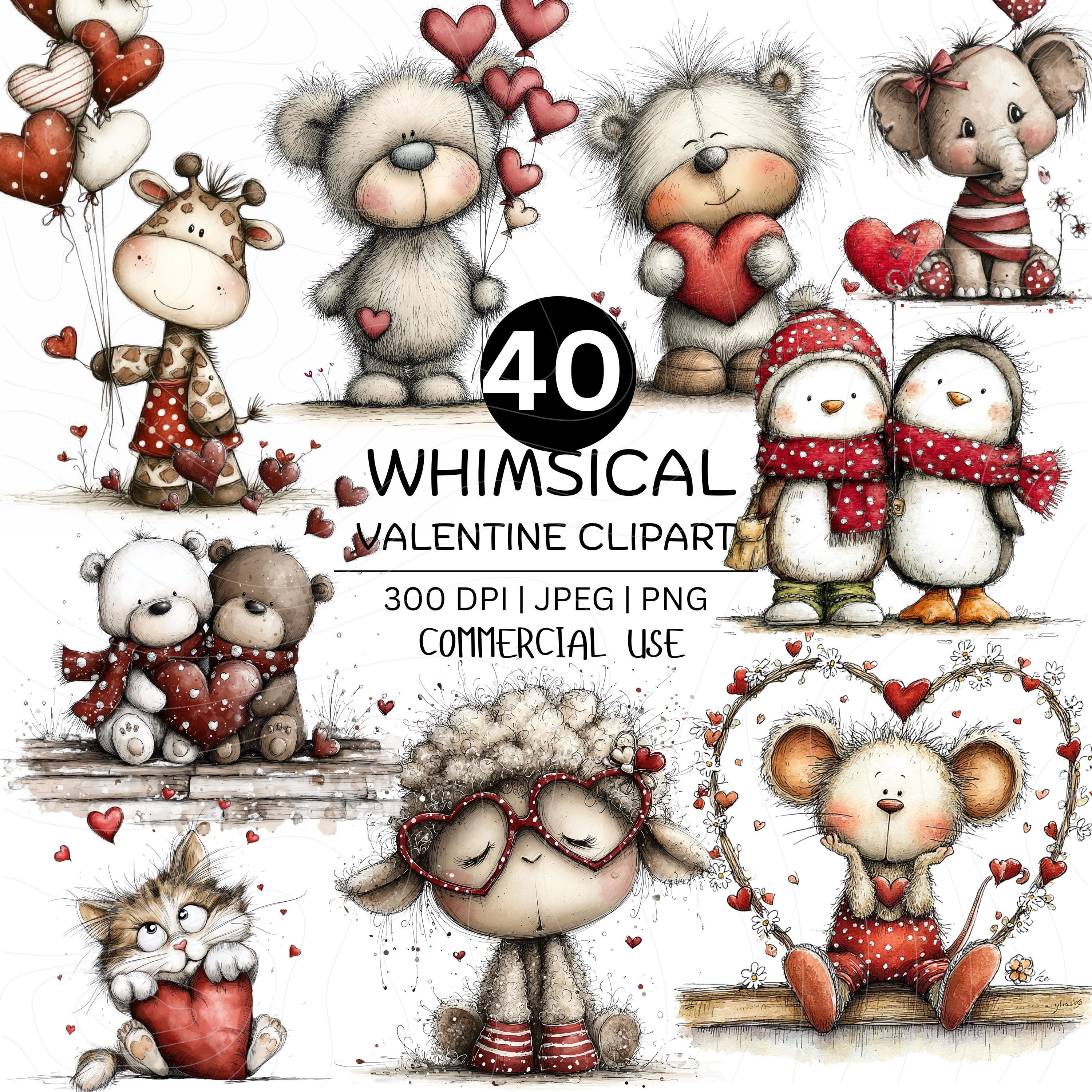 Whimsical Valentine Animal Clipart Set PNG, Cute Love Animals ...