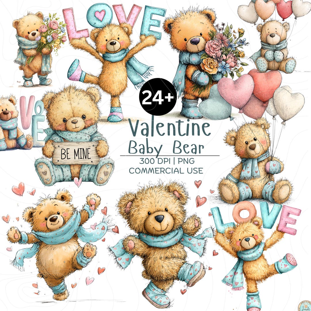 Valentine Teddy Bear Clipart PNG, Romantic Bear Illustrations ...