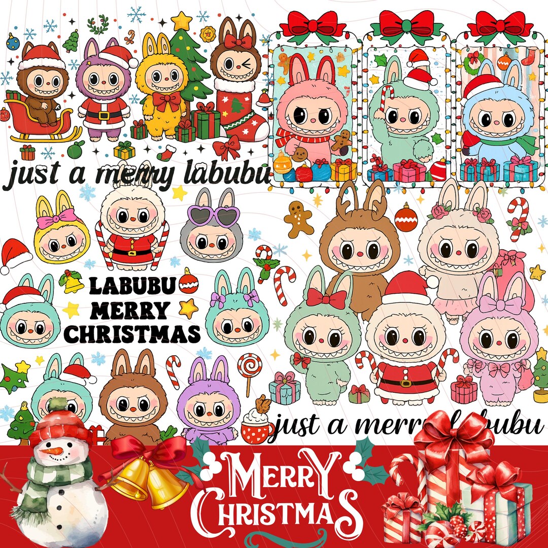 Buy Labubu Christmas PNG SVG Bundle | Cute Kawaii Monster Doll Clipart ...