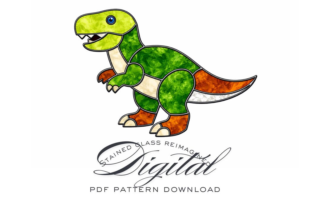 Stained Glass Dinosaur T-rex Suncatcher Pattern Digital Download PDF ...
