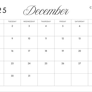 December 2025 Printable A4 Monthly Calender - Etsy