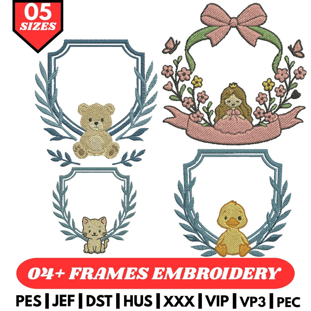 Bear Crest Frames Machine Embroidery Design Bundle Floral Crest Frame ...