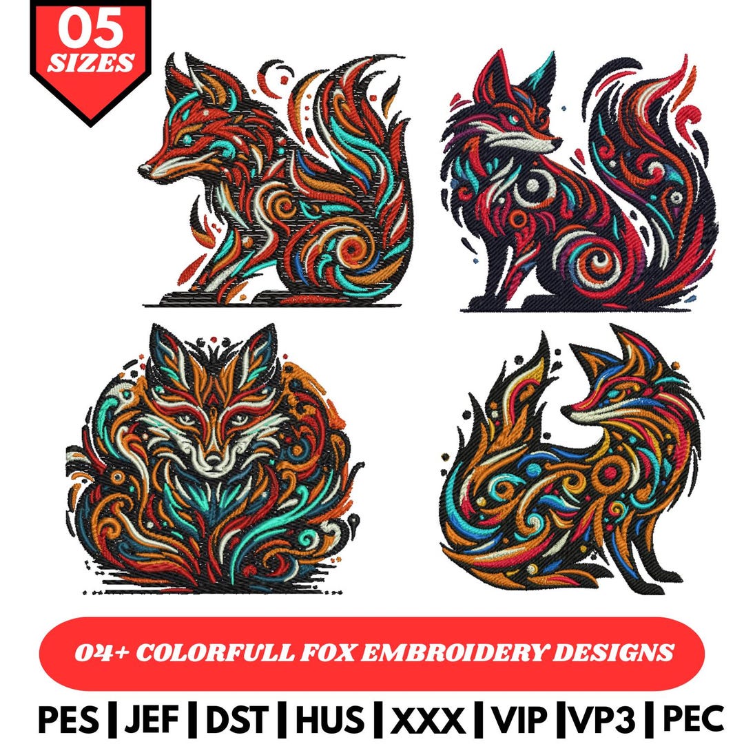 Baby Fox Machine Embroidery Design Bundle Floral Fox Embroidery Designs ...