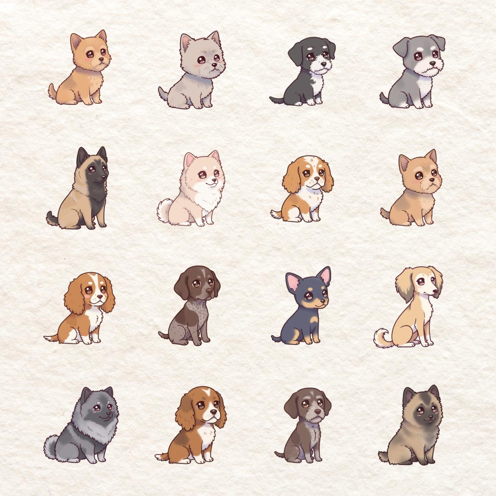 100 Dog Breeds Kawaii Clipart Bundle – Cute Puppy PNG Collection ...
