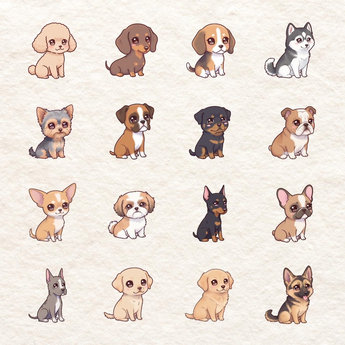 100 Dog Breeds Kawaii Clipart Bundle – Cute Puppy PNG Collection ...