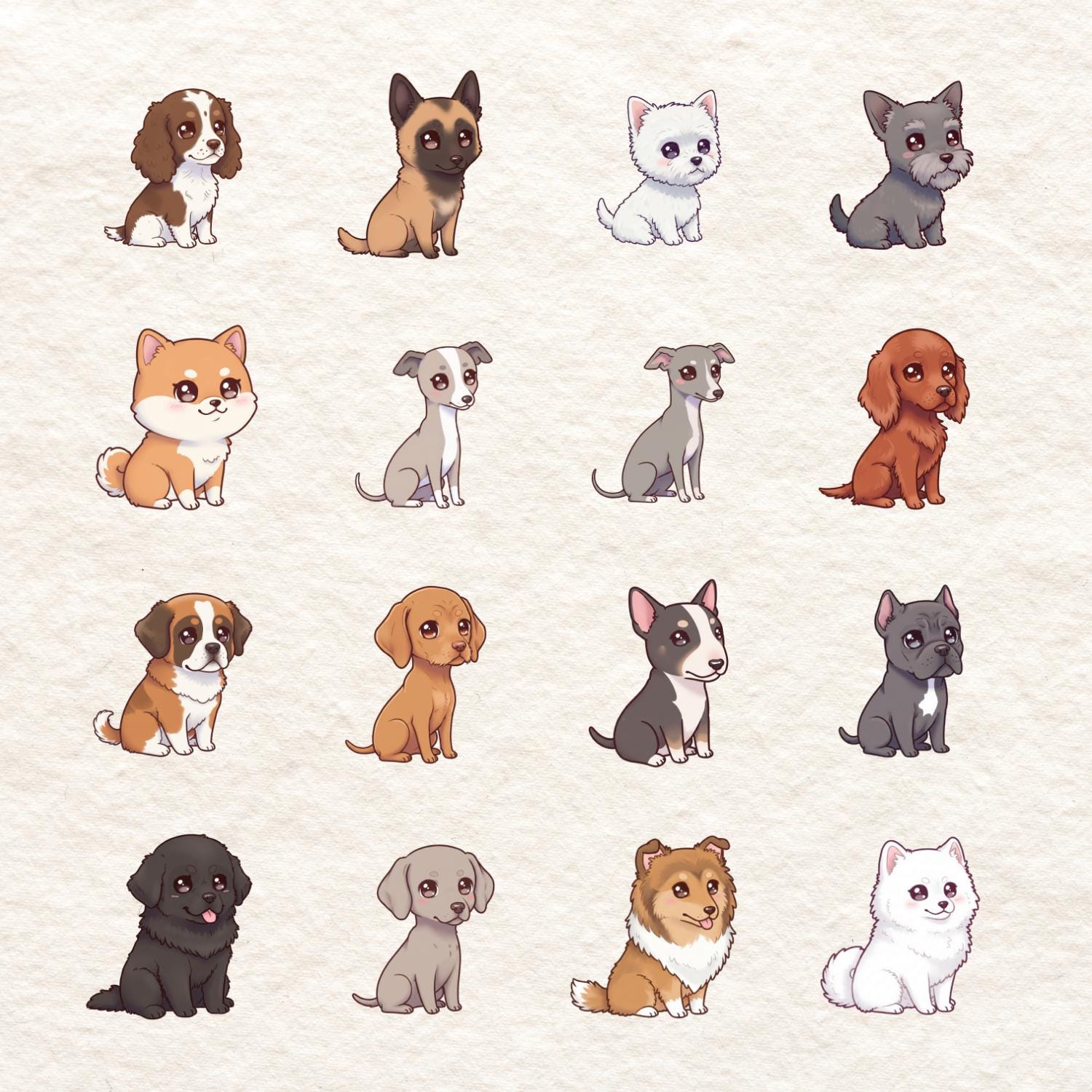 100 Dog Breeds Kawaii Clipart Bundle – Cute Puppy PNG Collection ...