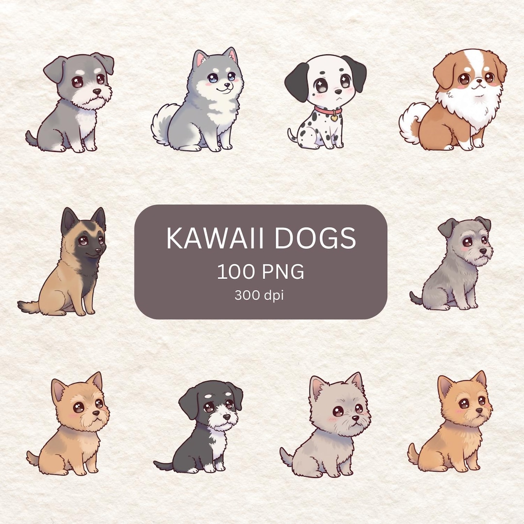 100 Dog Breeds Kawaii Clipart Bundle – Cute Puppy PNG Collection ...