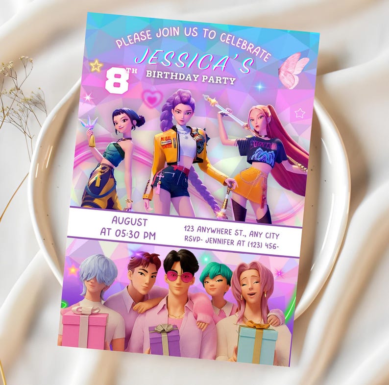 KPOP Demon Hunters Invitation, KPOP Demon Hunters Birthday Invitation ...