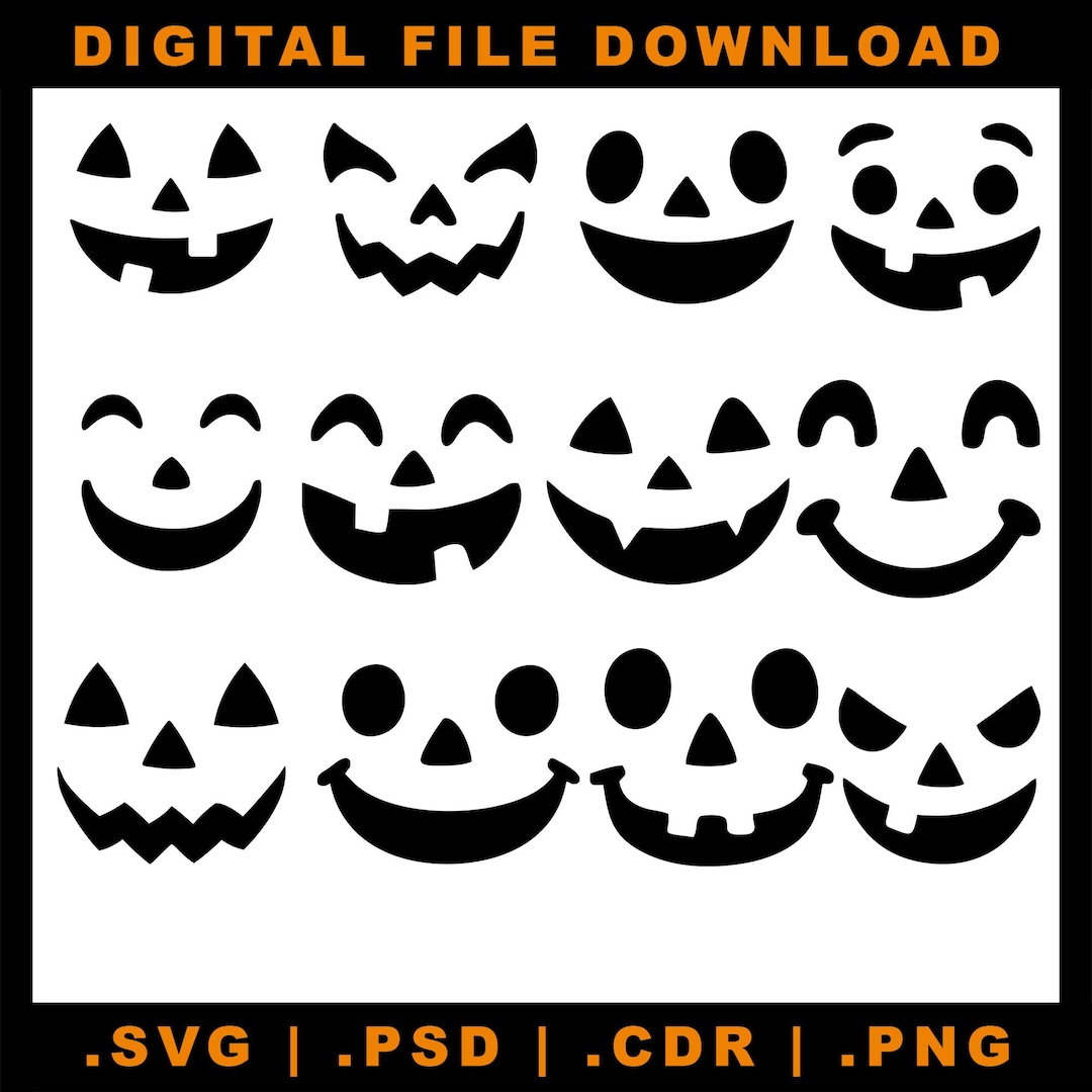 Jack O' Lantern Faces - SVG, PSD, PNG Vector (digital File Download) - Etsy