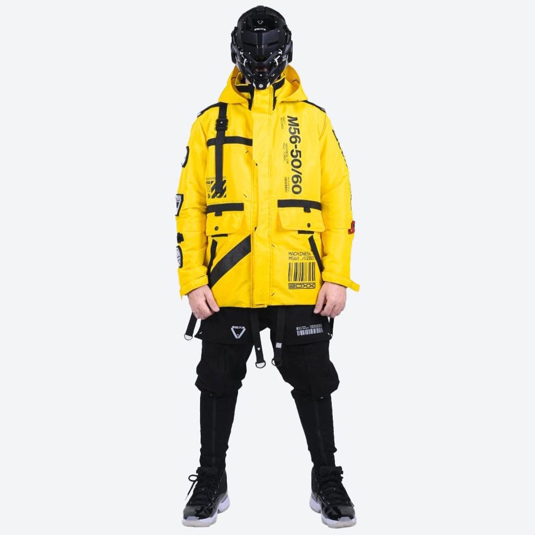 Cyberpunk Yellow Techwear Bomber Jacket – Black Tactical Outerwear With ...