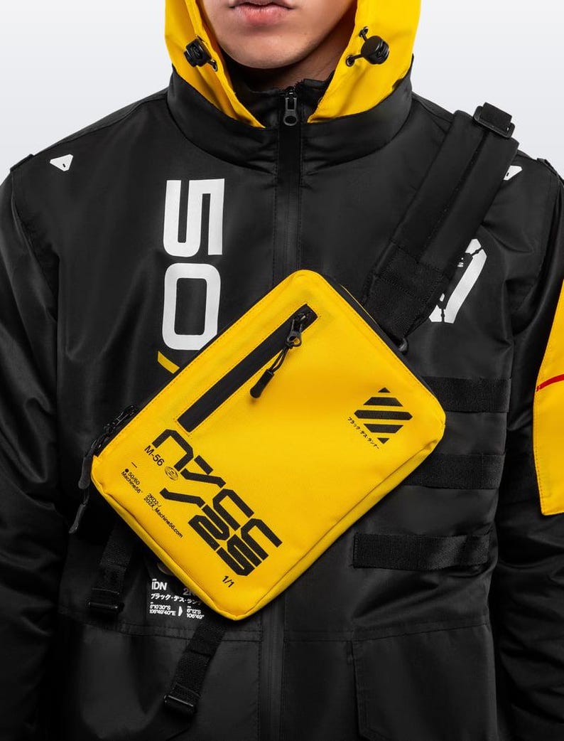 Cyberpunk Techwear Bomber Jacket – Yellow & Black Tactical Outerwear - Etsy