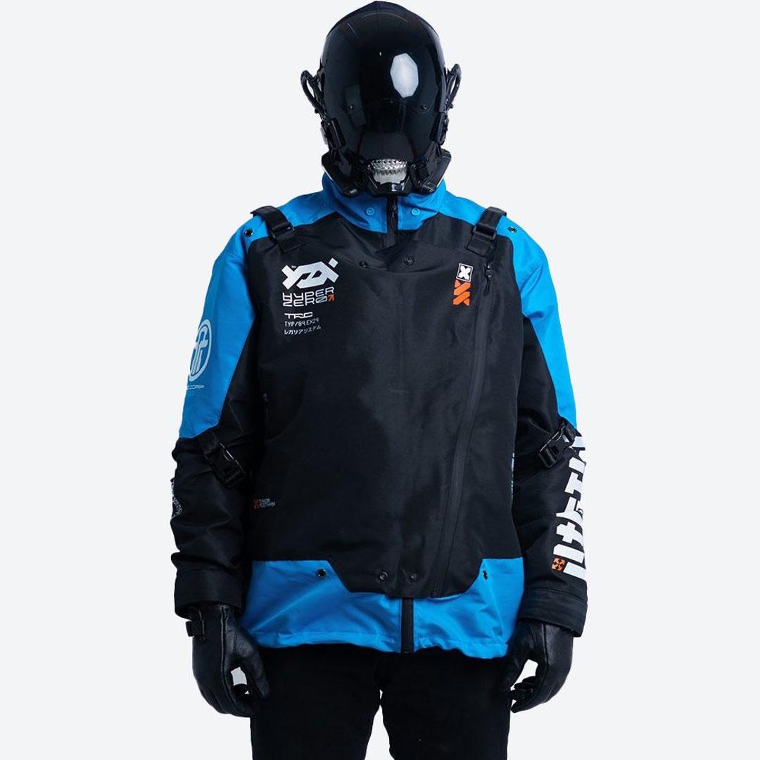 Cyberpunk Blue Techwear Bomber Jacket – Black Tactical Outerwear With ...