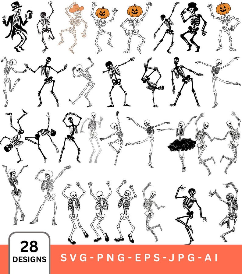 Dancing Skeleton Svg Bundle,| Halloween Party Clipart | Spooky Bone ...