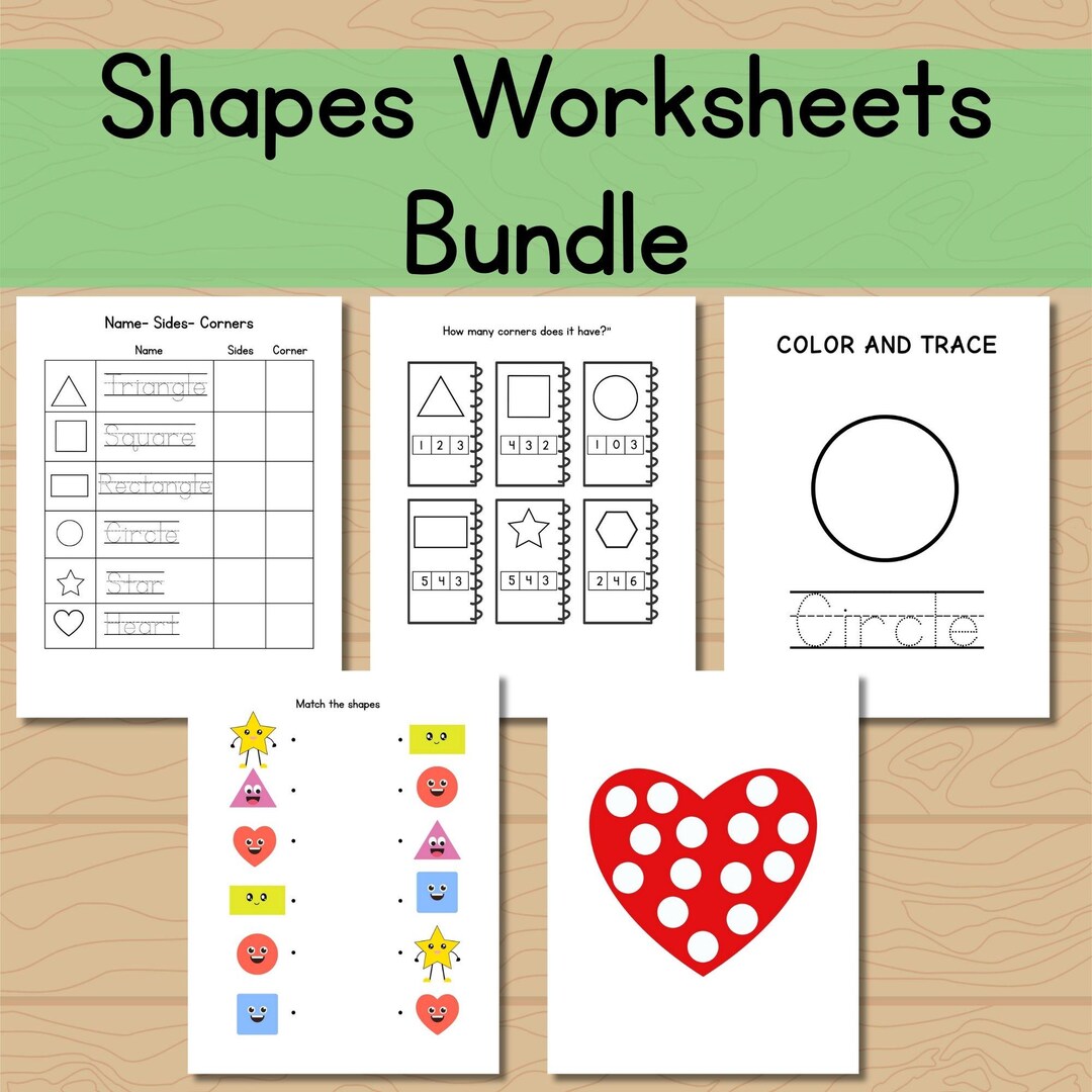 Shapes Worksheets Bundle | Tracing, Coloring, Matching (PDF) - Etsy