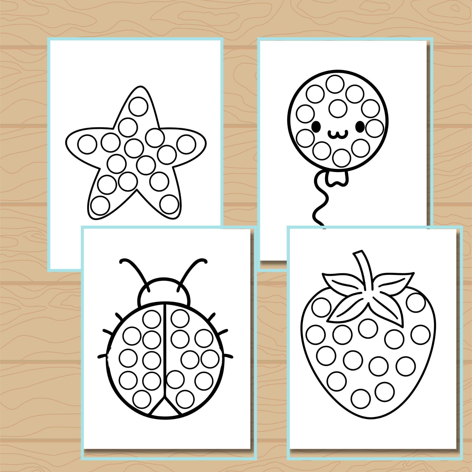 Dot Marker Coloring Pages Set - Animal, Fruit and Number Designs - Back ...
