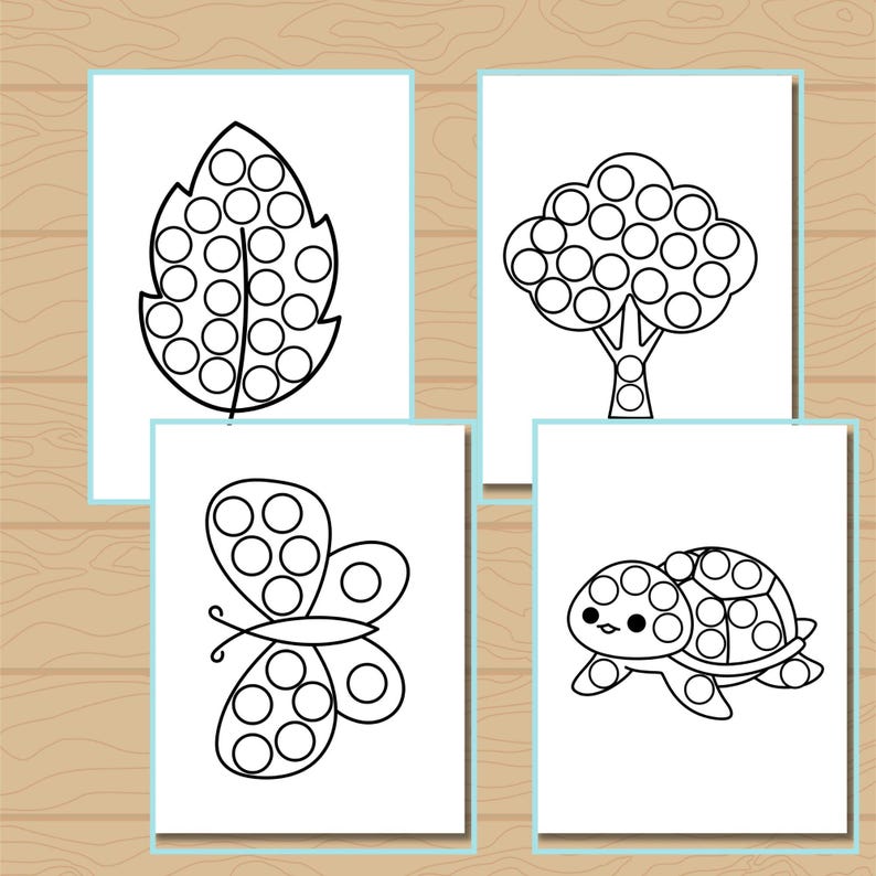 Dot Marker Coloring Pages Set - Animal, Fruit and Number Designs - Back ...