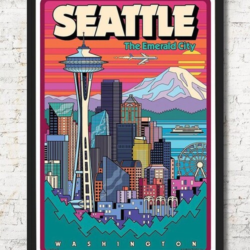 Seattle Washington Poster Space Needle Vintage City Poster Retro Travel ...