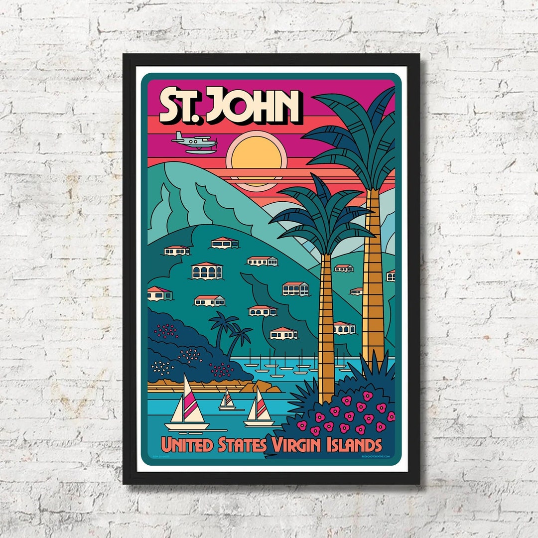 St. John Virgin Islands Art Print, Retro Travel Poster - Etsy