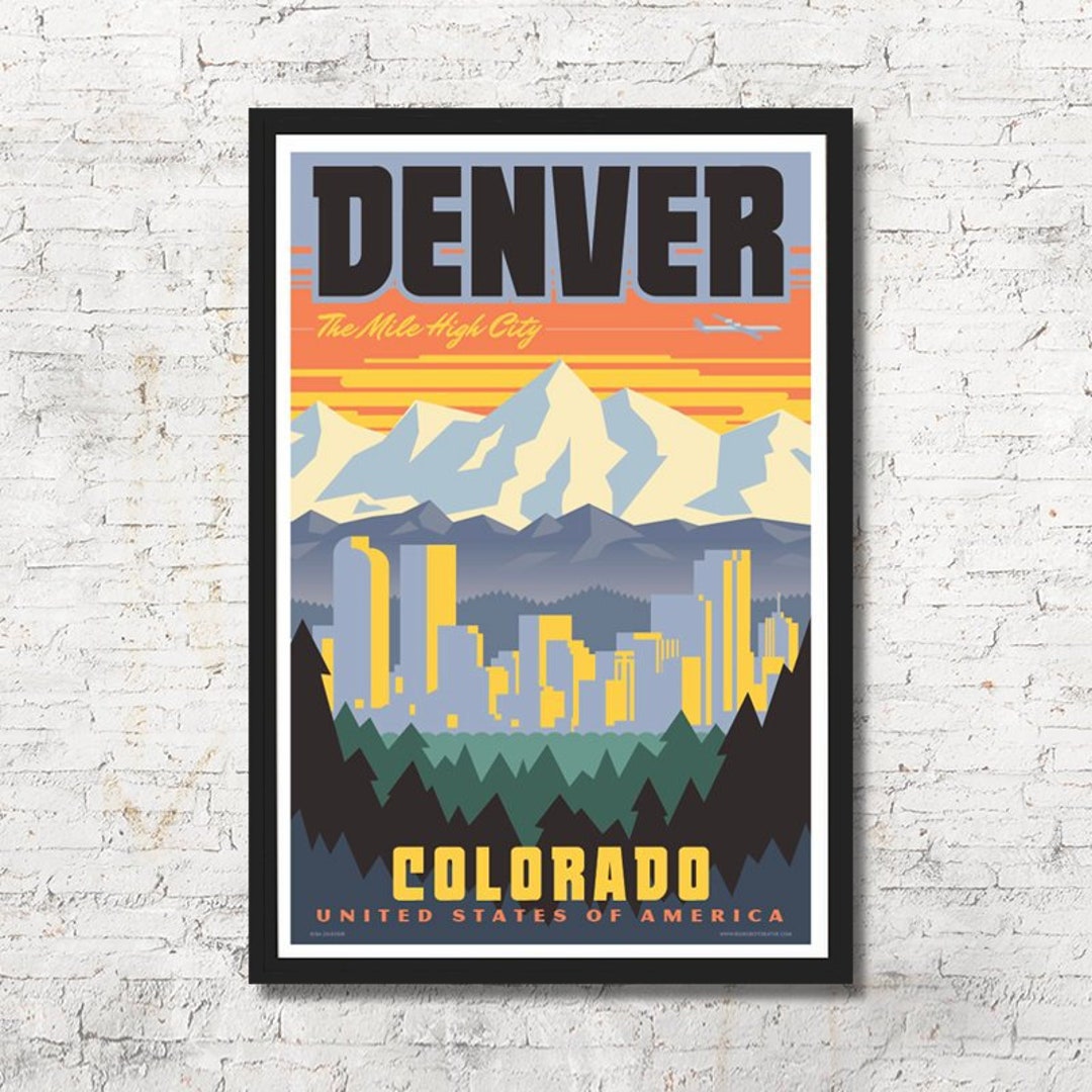 Denver Travel Poster, Vintage Style Skyline Art Print - Etsy