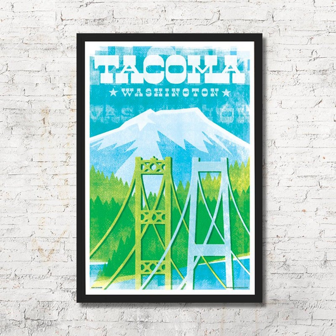 Tacoma Narrows Bridges, Tacoma Poster, Tacoma Wall Art, Tacoma Art ...