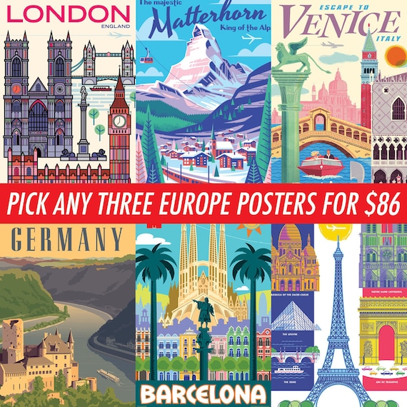 Europe Poster Europe Wall Art Europe Art Print Poster | Etsy