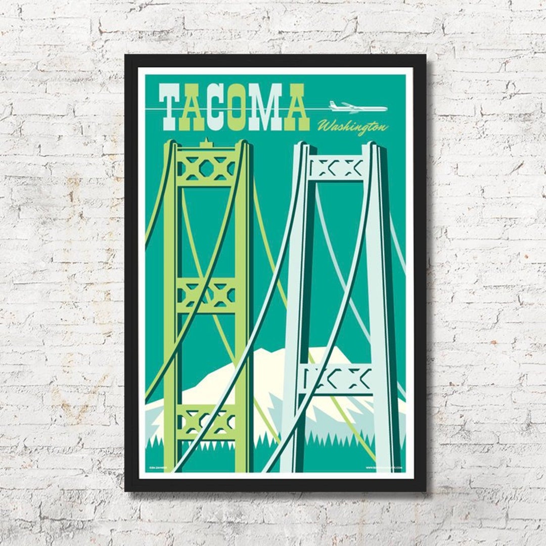 Tacoma Narrows Bridges, Tacoma Poster, Tacoma Wall Art, Tacoma Art ...