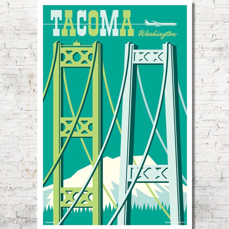 Tacoma Narrows Bridges Tacoma Poster Tacoma Wall Art Tacoma | Etsy
