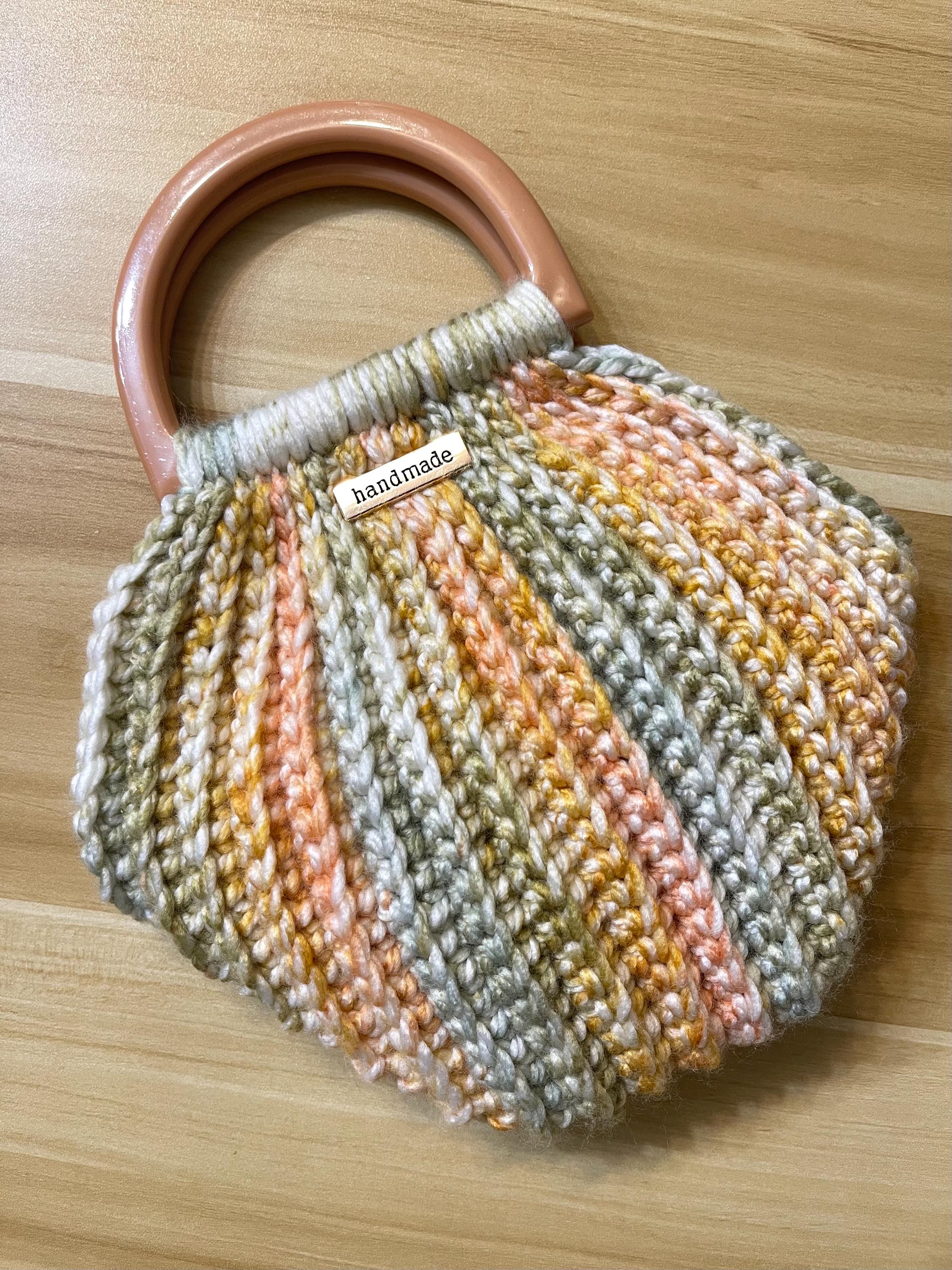 Chunky Crochet Purse With Handles, Textured Round Handbag, Summer ...