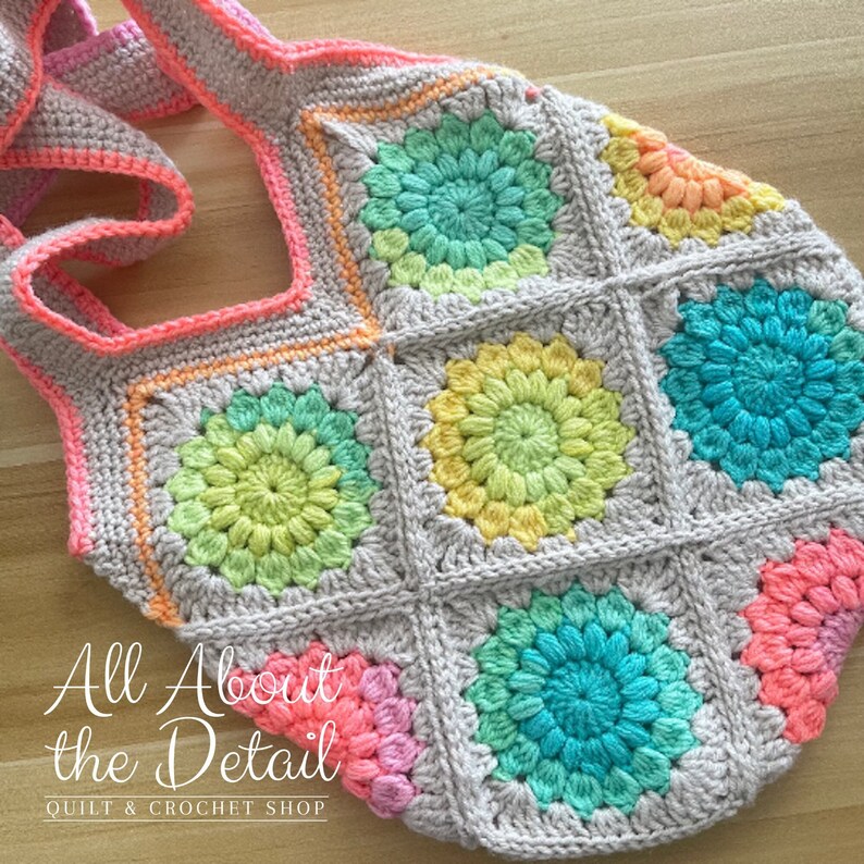 Crochet Sunburst Granny Square Tote Bag Crochet Flower Bag Shoulder Bag ...