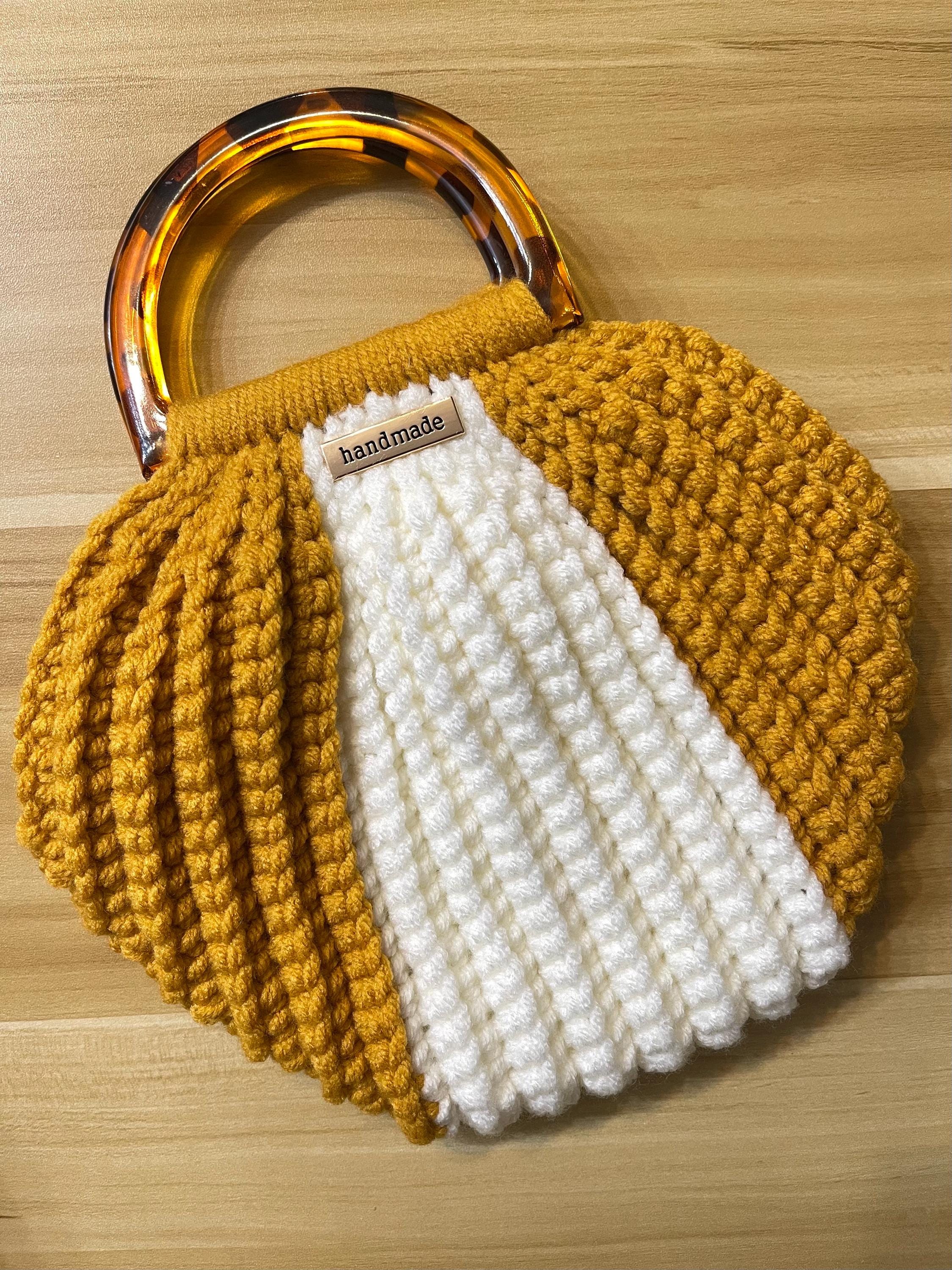 Chunky Crochet Purse With Handles, Textured Round Handbag, Summer ...
