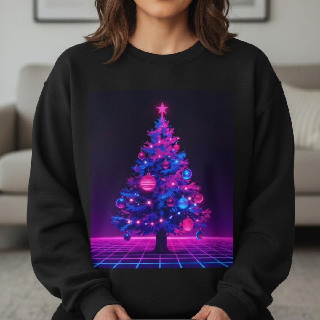 Retro Vaporwave Christmas Tree Sweatshirt: Neon Holiday Aesthetic Shirt ...