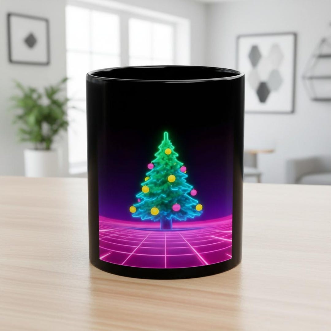 Vaporwave Christmas Tree Mug: Retro Neon Holiday Coffee Cup - Etsy
