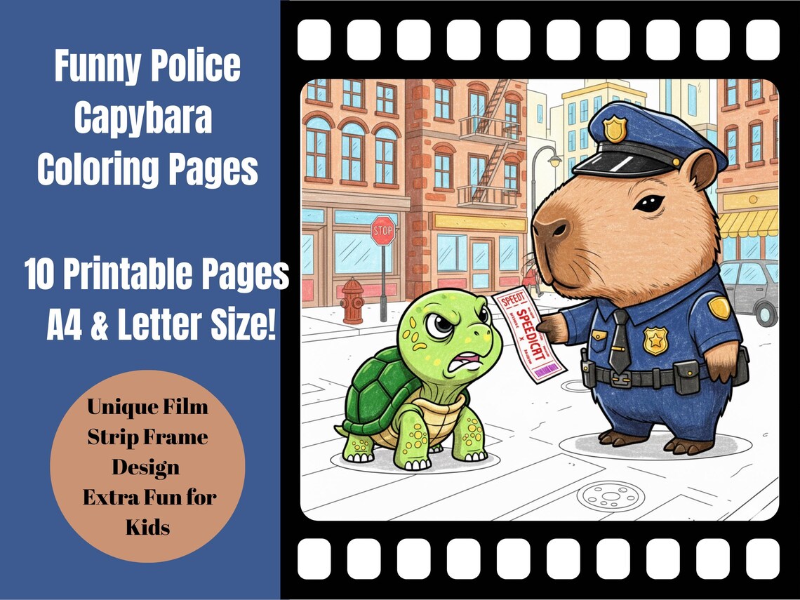 Funny Police Capybara Coloring Pages | Cute Animal Law Enforcement A4 ...