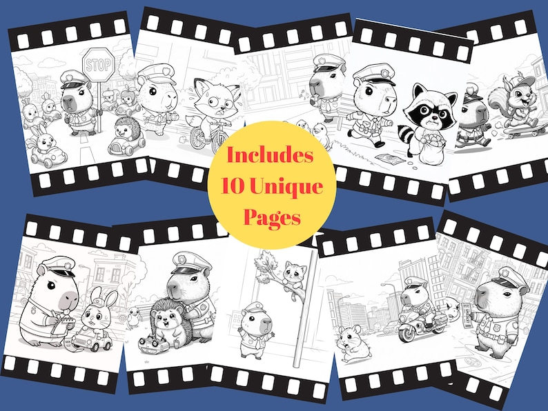 Funny Police Capybara Coloring Pages | Cute Animal Law Enforcement A4 ...