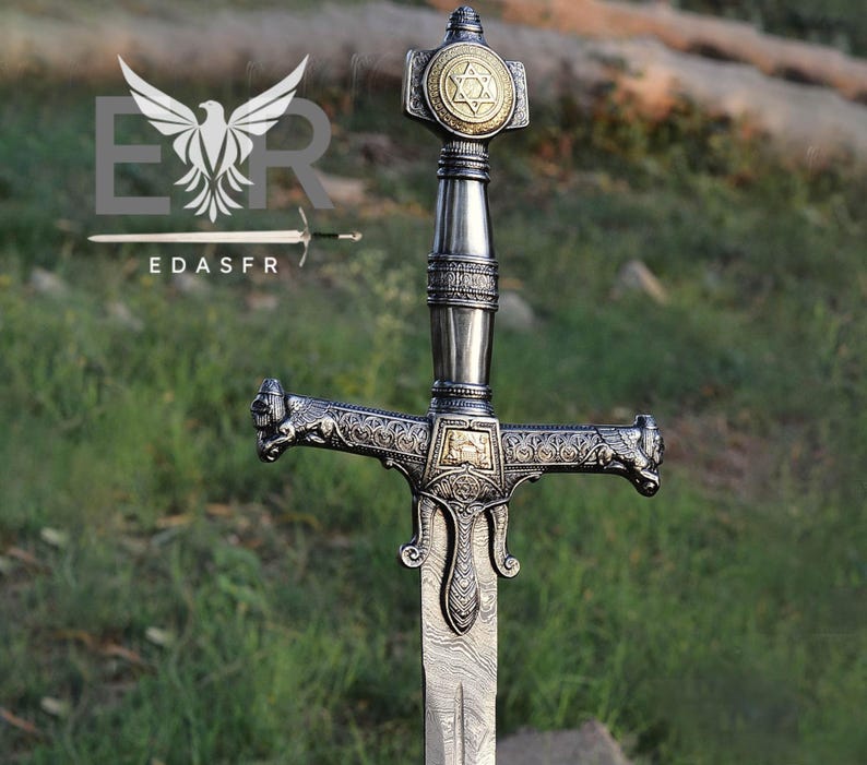 Damascus Steel King Solomon Sword With Leather Sheath | Handmade ...