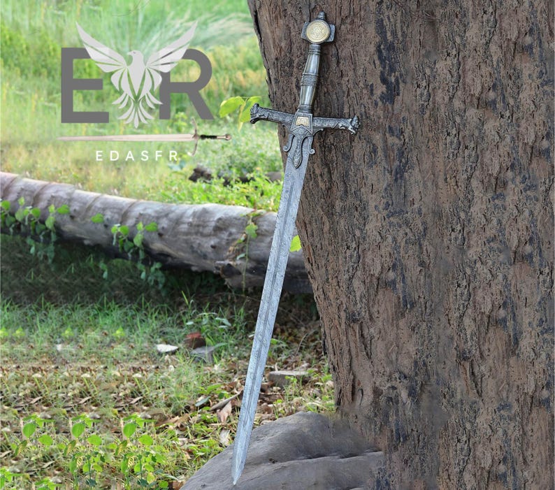 Damascus Steel King Solomon Sword With Leather Sheath | Handmade ...