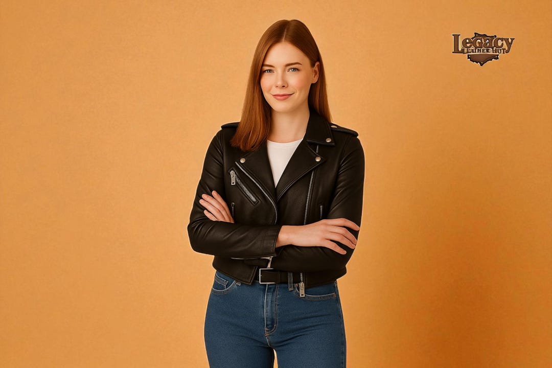 Women's Black Genuine Leather Biker Jacket | Classic Moto Style - Etsy
