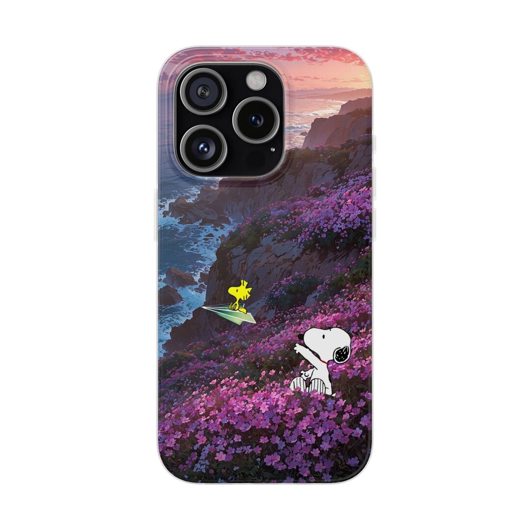 Snoopy & Woodstock Coastal Sunset Phone Case | Floral Cliff Design - Etsy